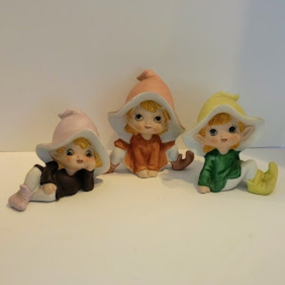 Homco | Accents | Vintage Homco Pixie Elf Set Of 3 Ceramic Bisque ...